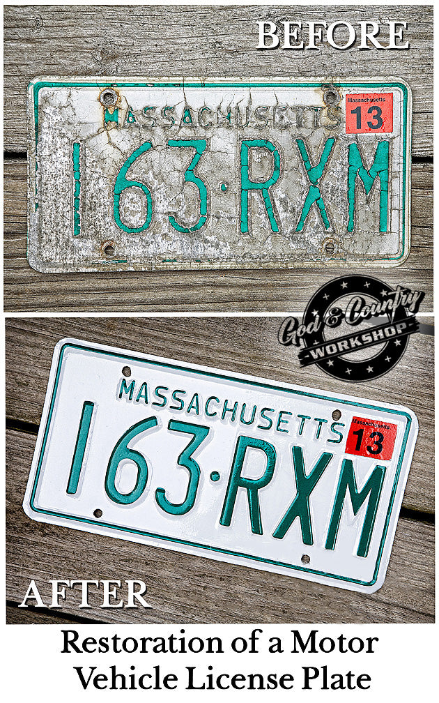 License Plate RESTORATIONS + PHOTO GALLERY + . . . . . . . . CLICK ON ...