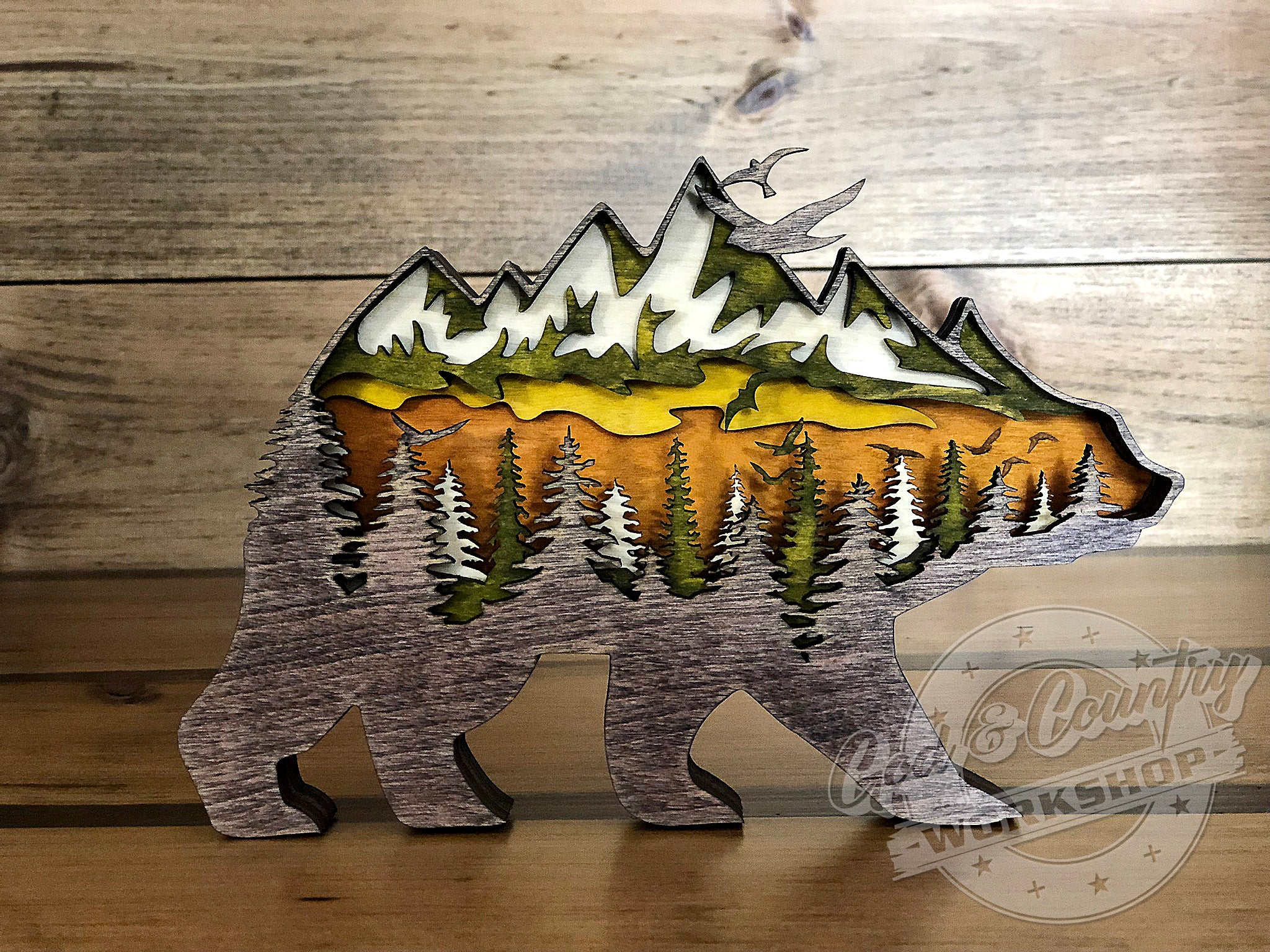 BEAR - SHELF-SITTER - 3D - Multi-Layer - Decor – God & Country Workshop