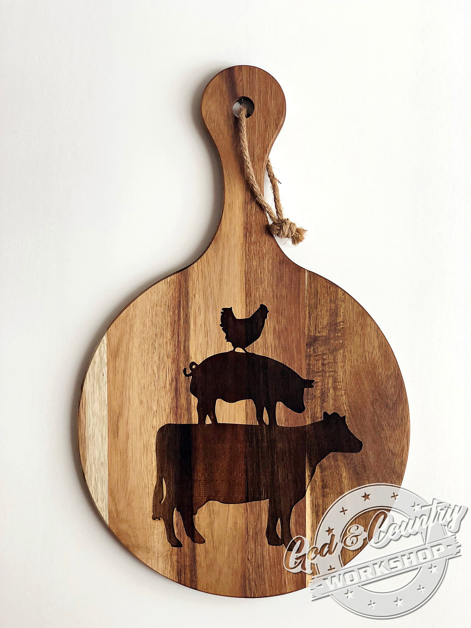 Farm Animal Pile - Round Cutting Board with Rope - Two Sizes – God ...